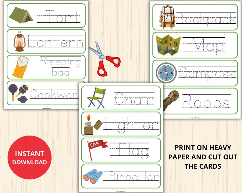 Camping Word Tracing Cards,camping Montessori,camping Flashcards ...