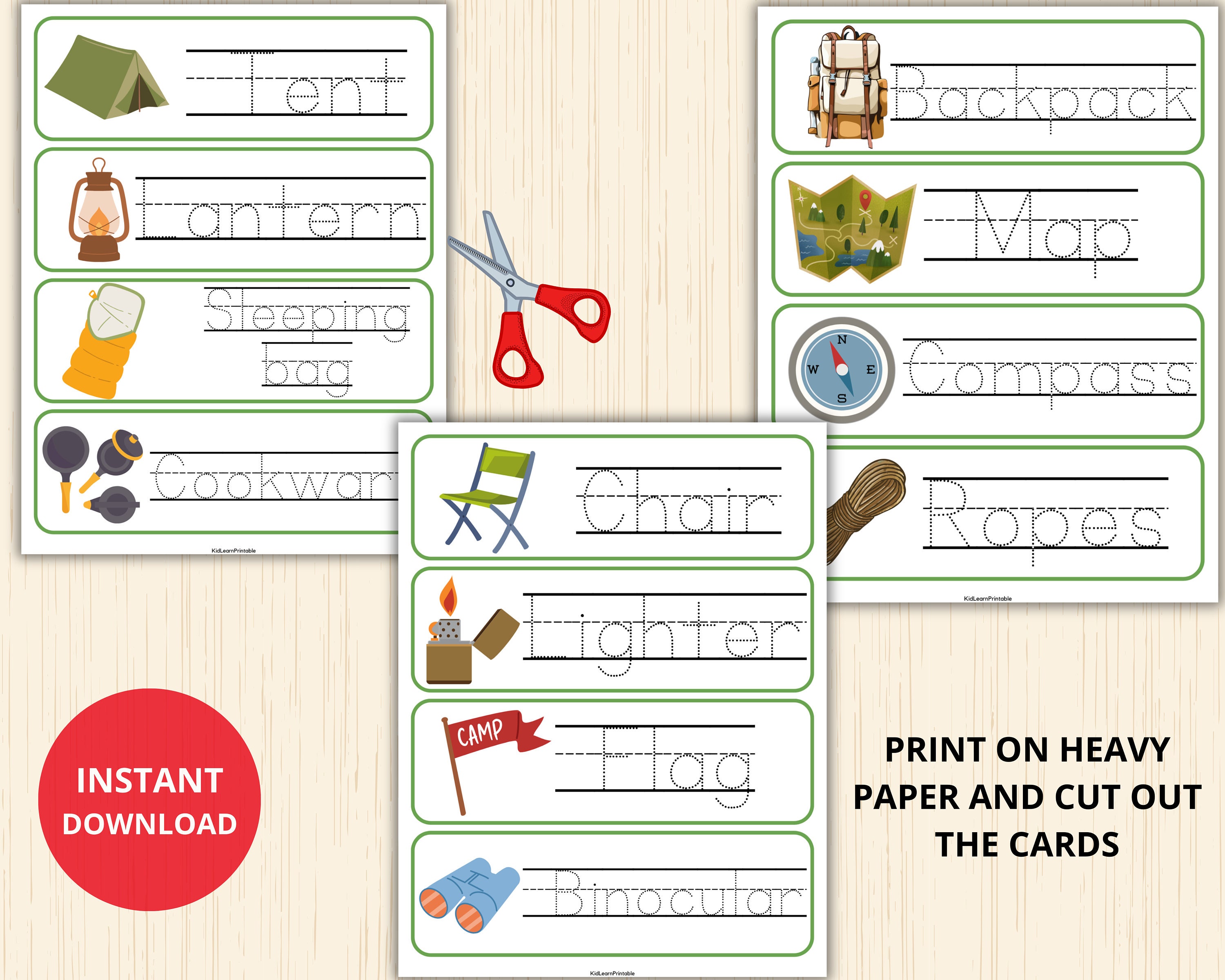 Camping Word Tracing Cards,camping Montessori,camping Flashcards ...