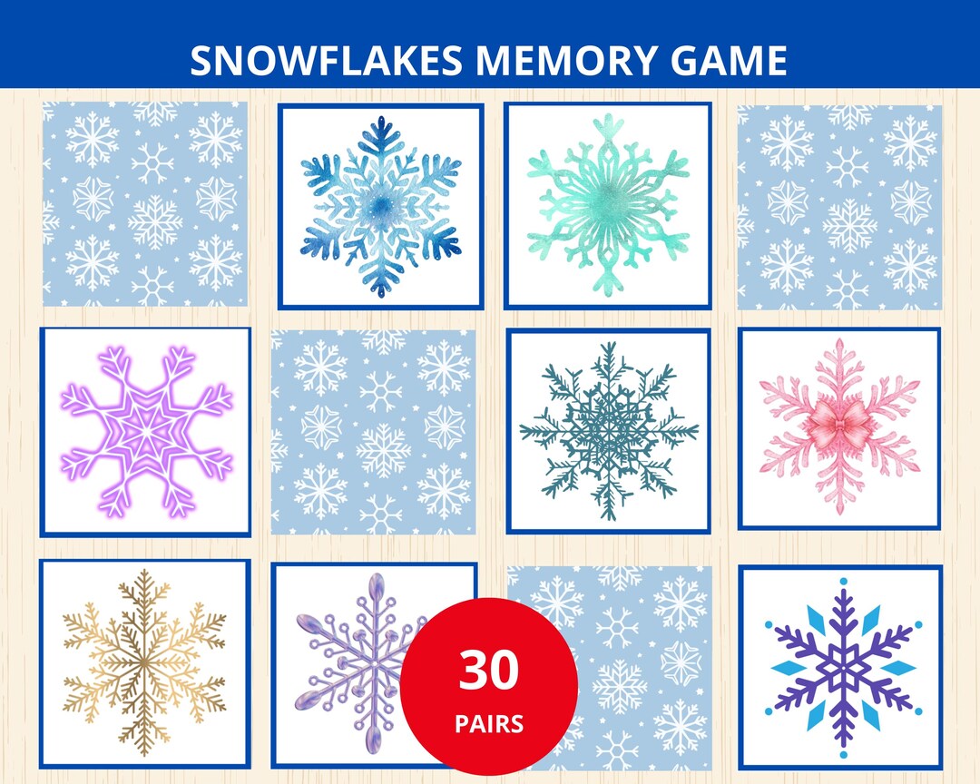 Snowflake Memory Game,winter Memory Game,snowflake Match Game,preschool ...
