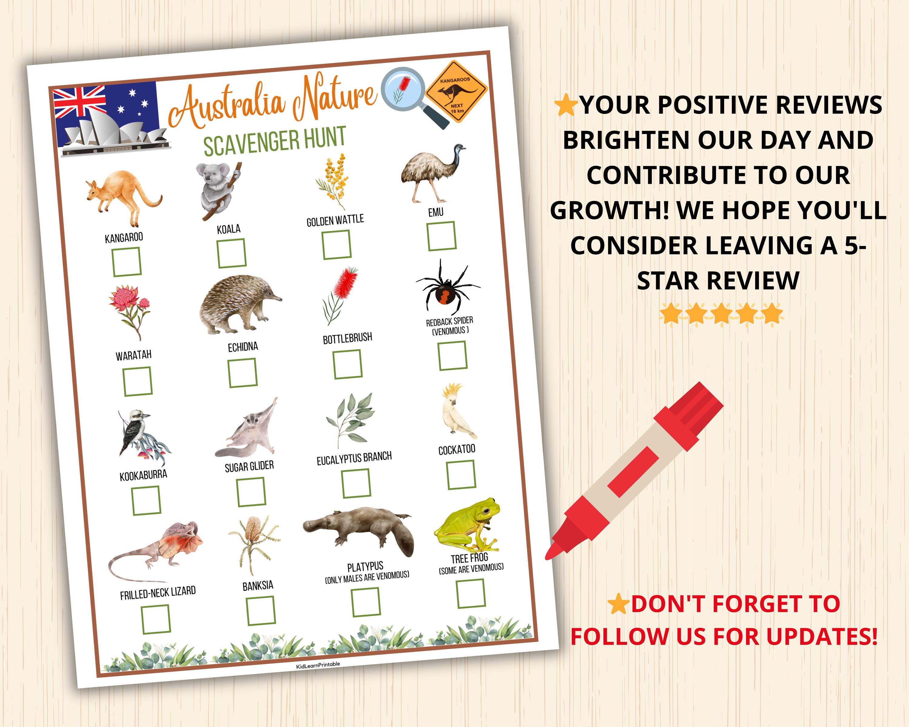 Australia Scavenger Hunt,australian Nature Hunt,australian Activity ...