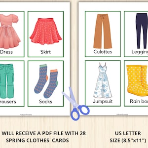 Spring Clothes Flashcards,montessori Clothes,clothing Vocabulary,spring ...