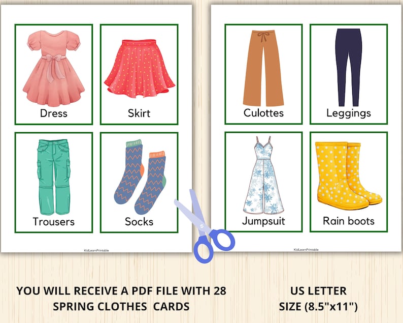 Spring Clothes Flashcards,montessori Clothes,clothing Vocabulary,spring ...