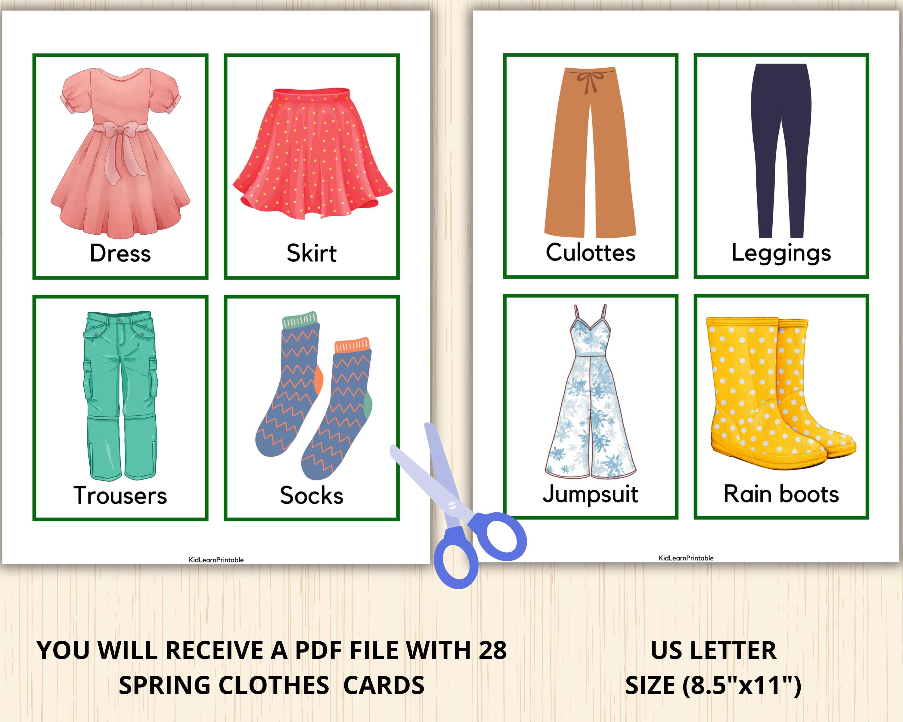 Spring Clothes Flashcards,montessori Clothes,clothing Vocabulary,spring ...