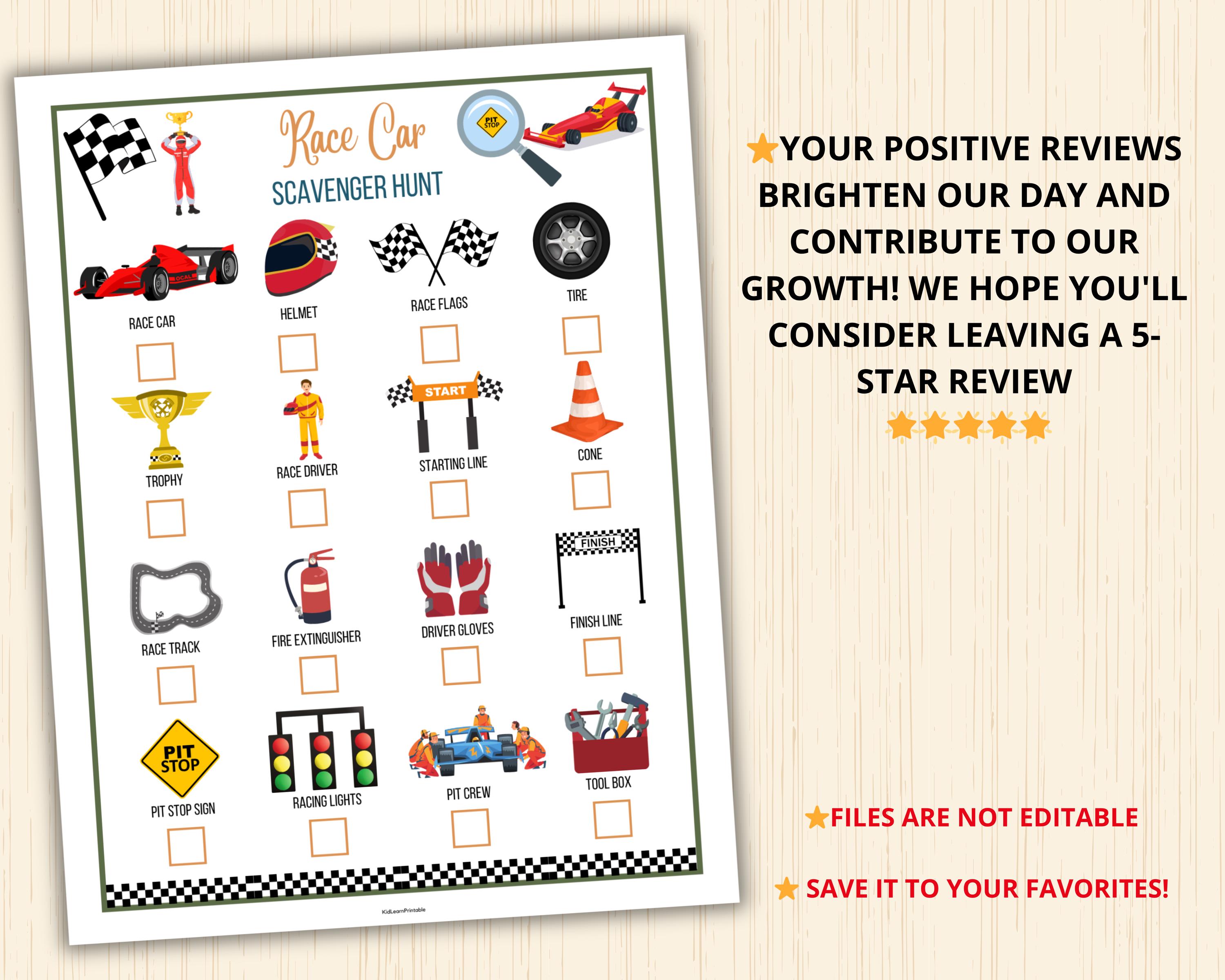 Race Car Scavenger Hunt,race Car Birthday Party,race Car Activity,race ...