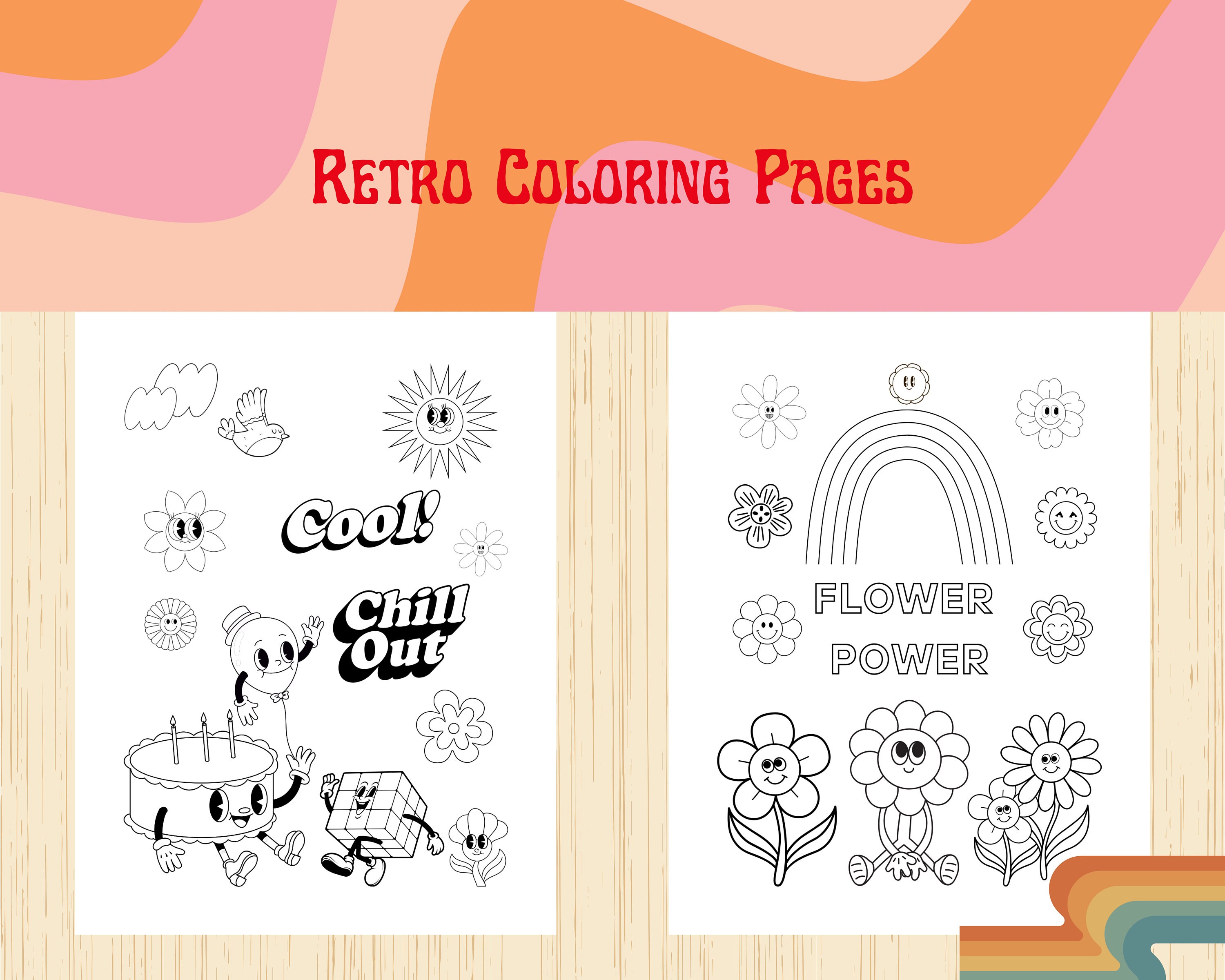 Groovy Colouring Pages Positive Coloring Pagesretro Coloring - Etsy