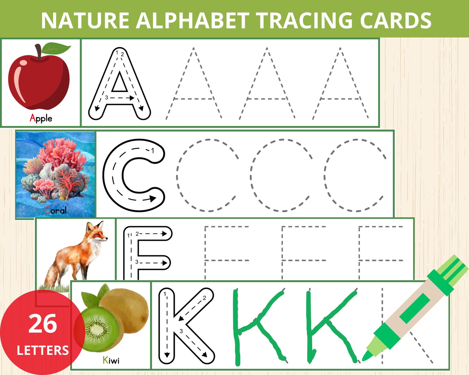 Nature Alphabet Cards Tracing Letters,nature Alphabet Cards,letter ...