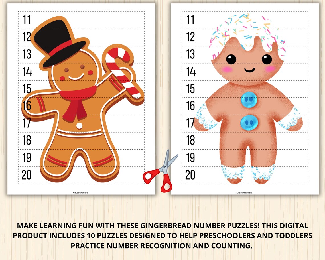 Gingerbread Man Number Puzzles,xmas Montessori,christmas Number ...