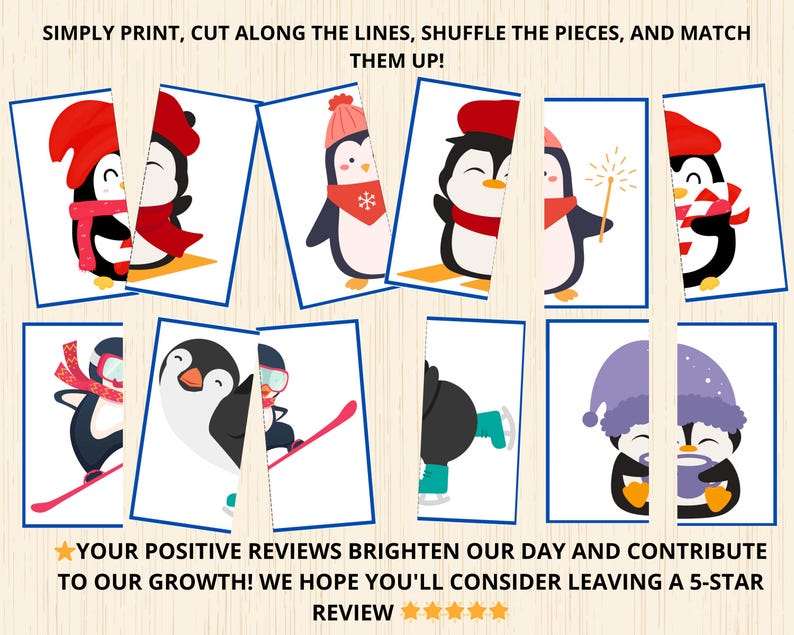 Penguin Matching Game,winter Match Activity,match the Halves,winter ...