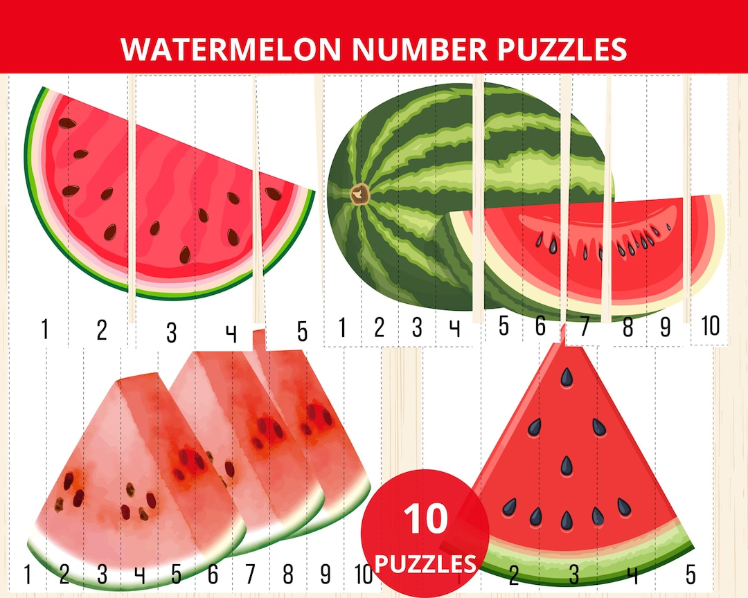 Watermelon Number Puzzle,summer Preschool Math,watermelon Counting Game ...
