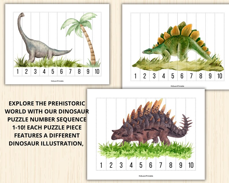 Dinosaur Puzzle Number,dinosaur Sequence Puzzles,montessori Preschool ...