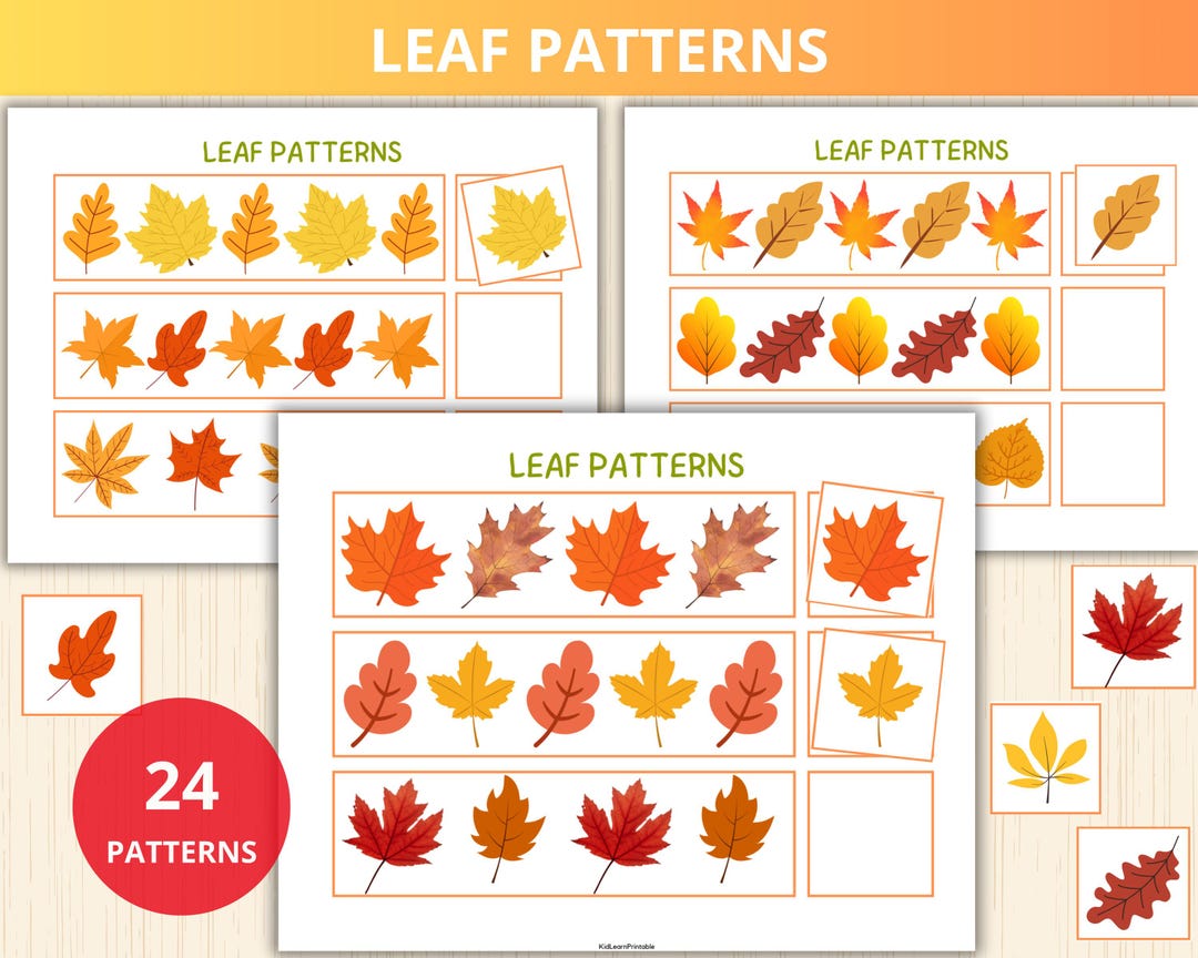 Leaf Patterns,leaves Montessori,pattern Worksheets,homeschool Learning ...
