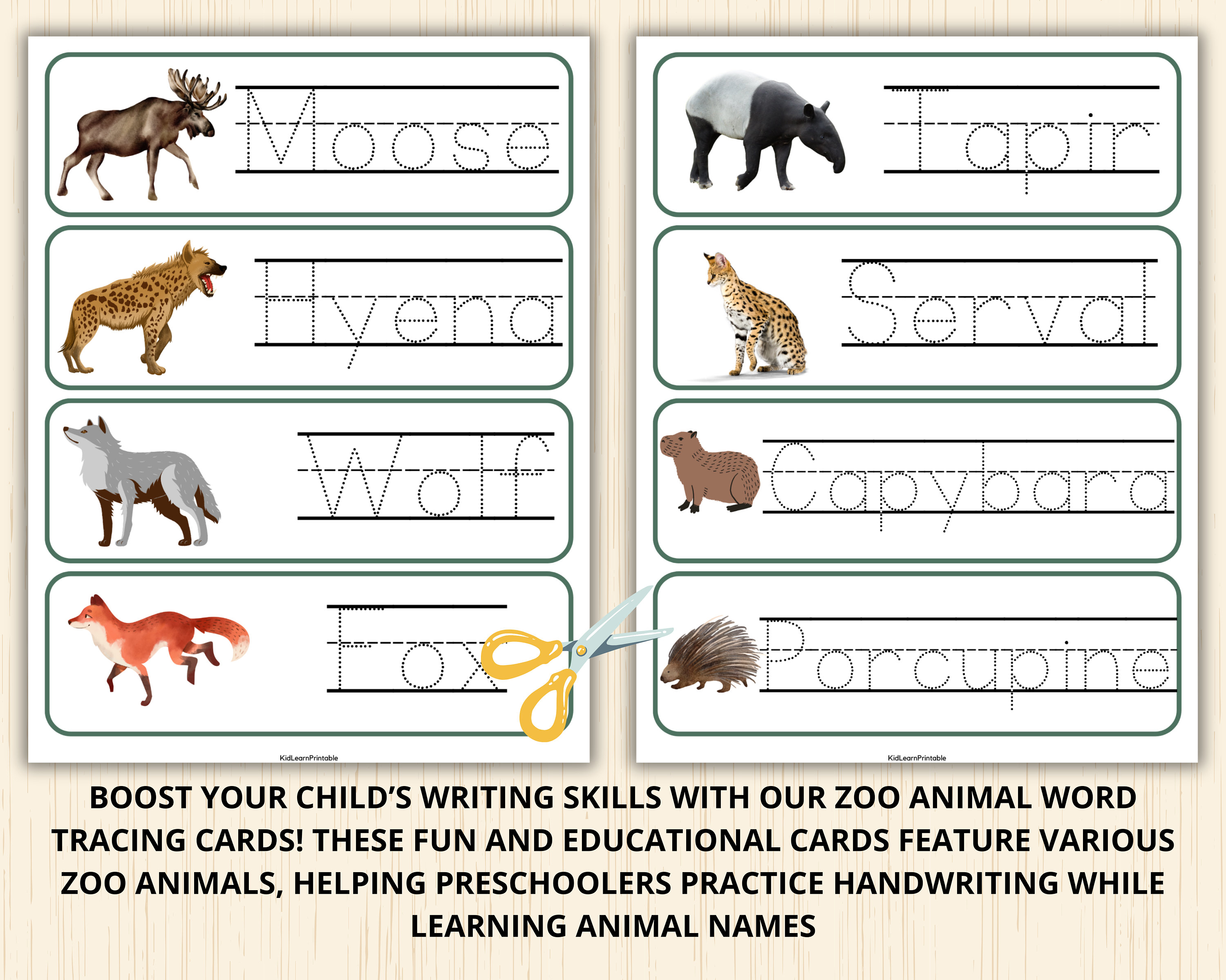 Zoo Animals Word Tracing Cards,zoo Animals Words Tracing,zoo Montessori ...