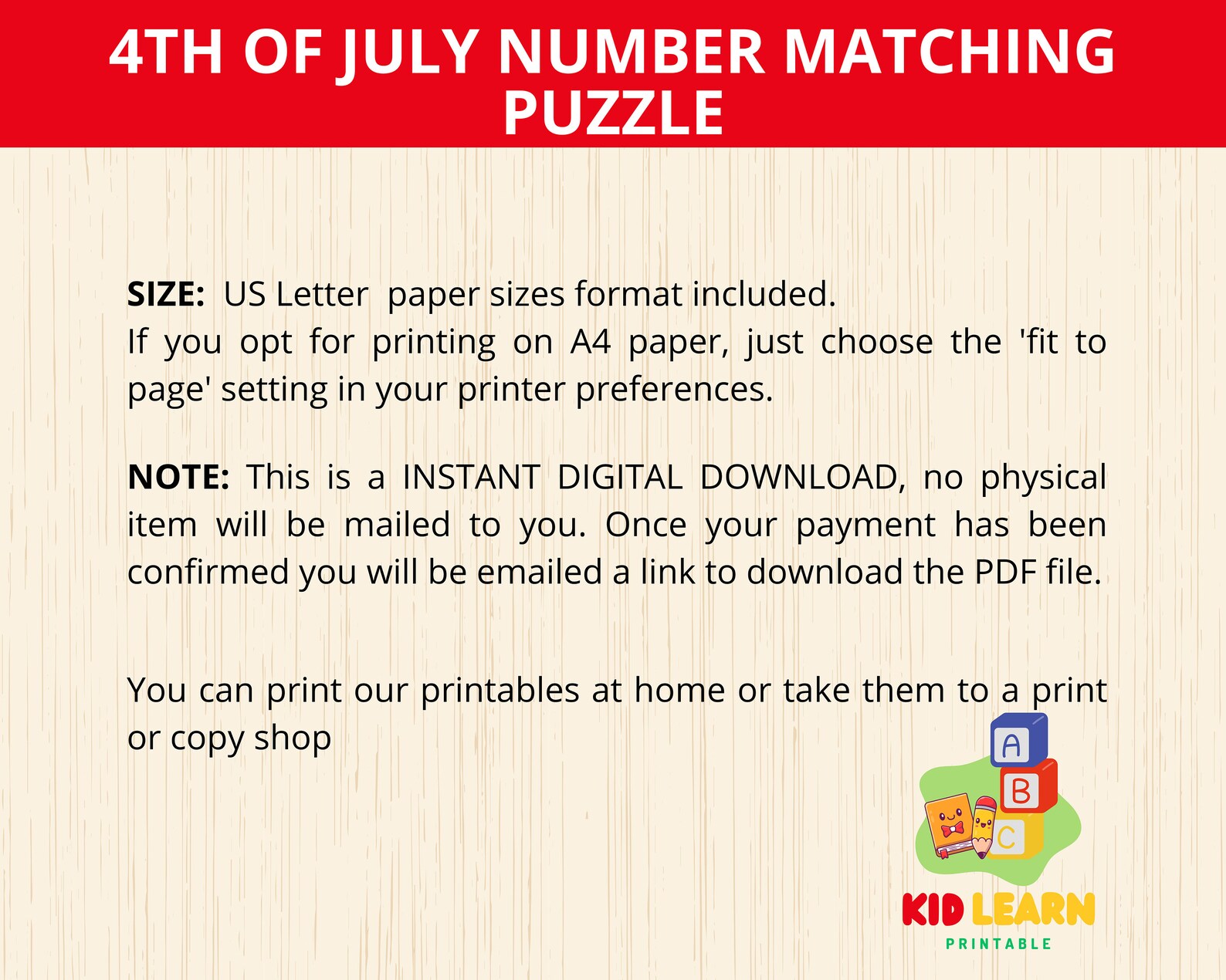 4th of July Number Matching,4th of July Puzzle,counting Activity,number ...