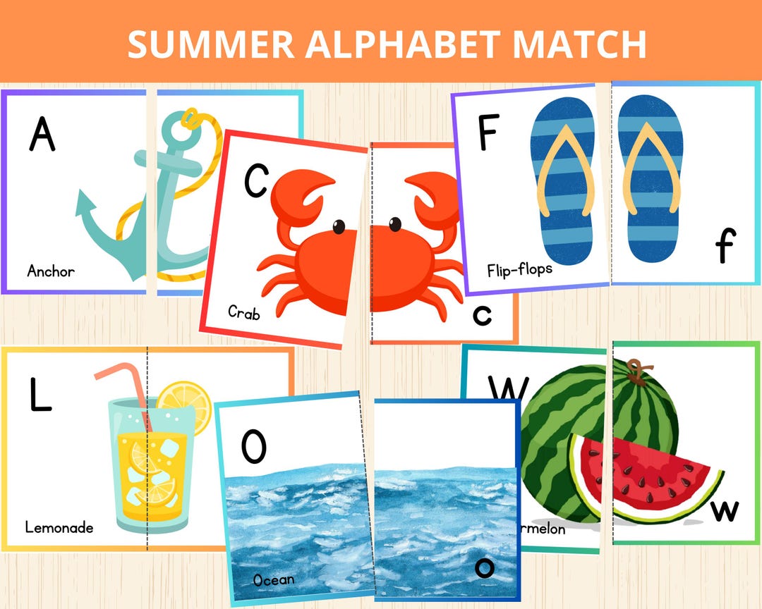 Summer Alphabet Match,beach Alphabet Matching,summer ABC Matching ...