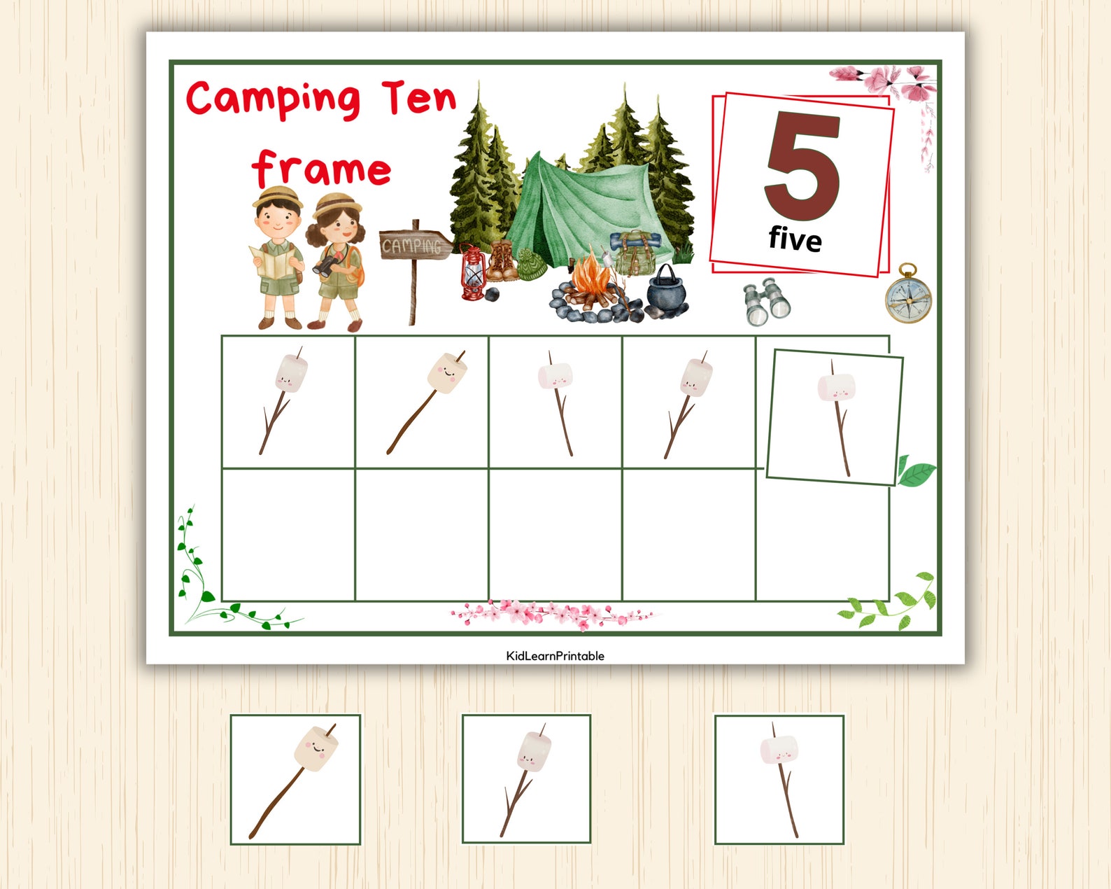 Camping Ten Frame,numbers 1-10,count and Match,camping Montessori ...