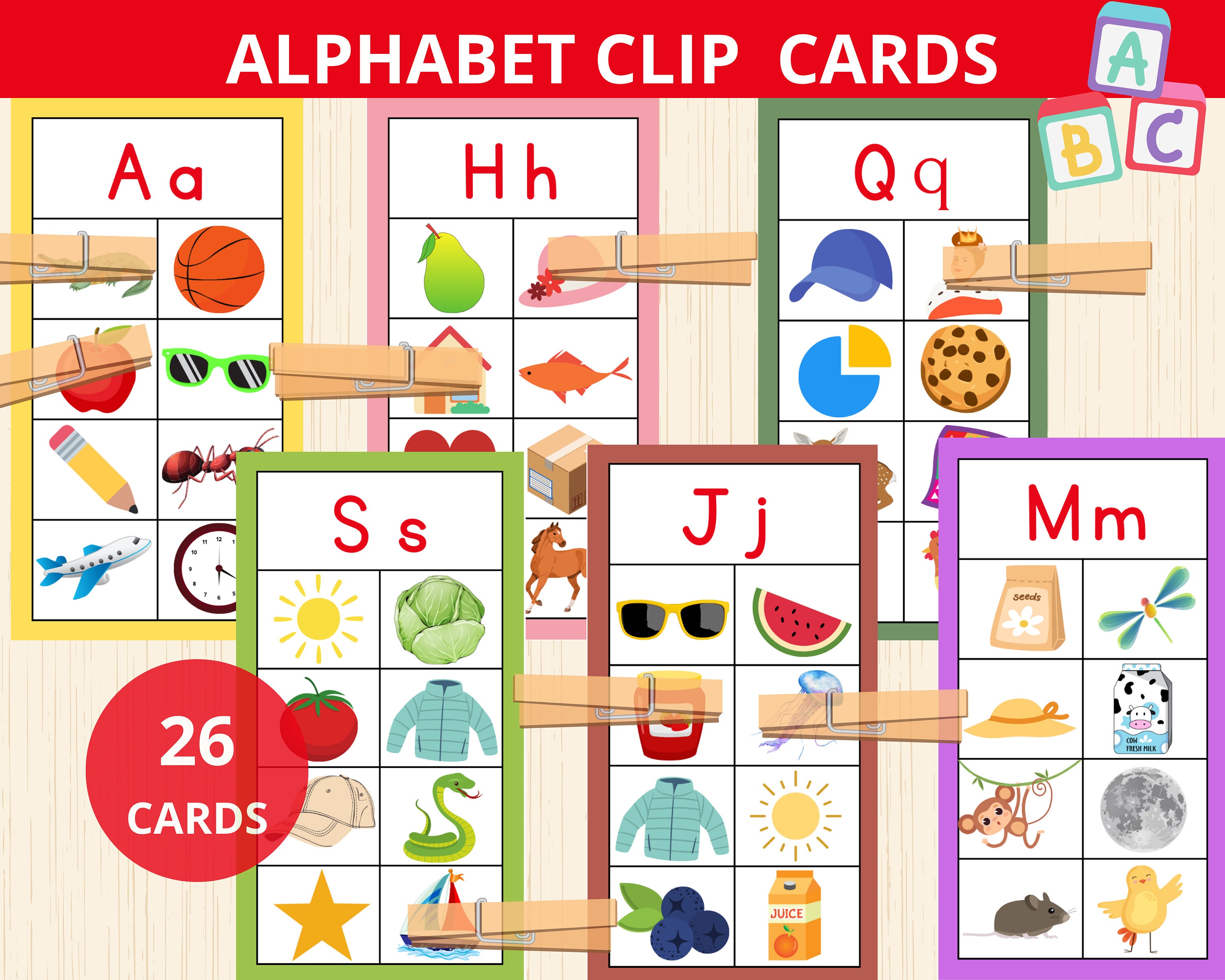 Alphabet Clip Cards,montessori Alphabet Cards,phonics Printable ...