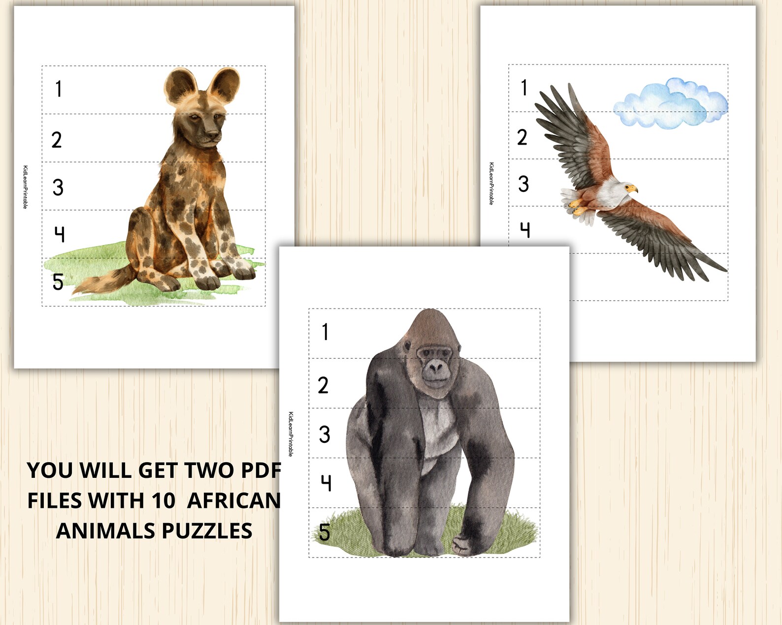 African Animal Number Sequence 1-5 Puzzles,african Animals Montessori ...
