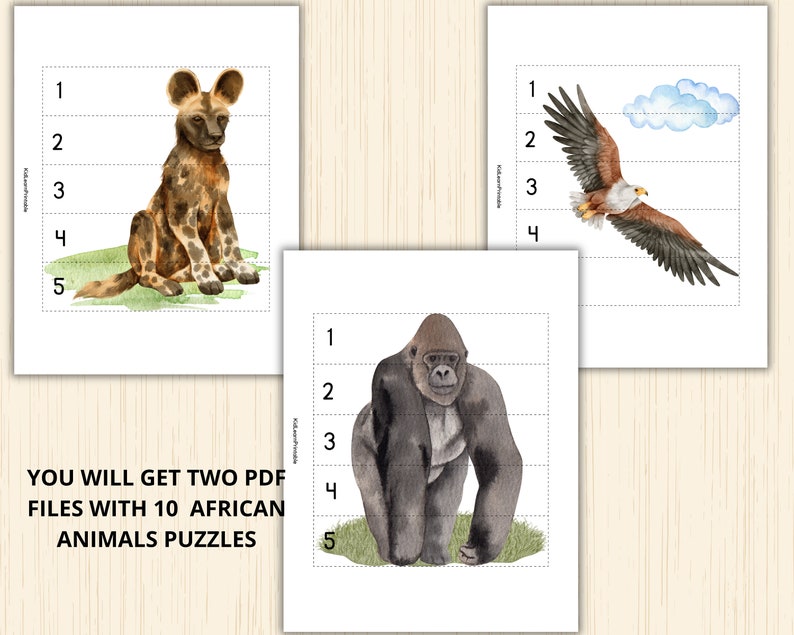 African Animal Number Sequence 1-5 Puzzles,african Animals Montessori ...