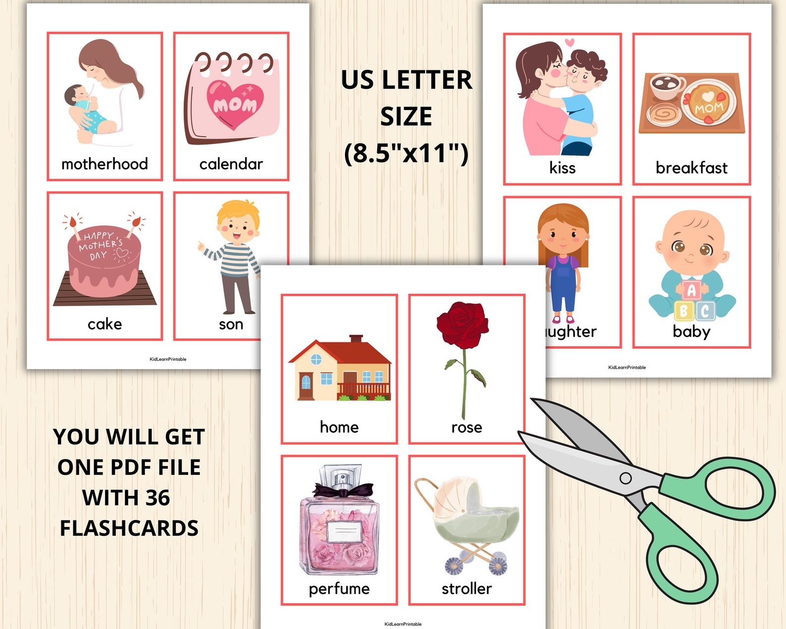 Mother's Day Cards,vocabulary Cards,mother's Day Flashcards, Preschool ...