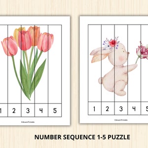 Spring Number Puzzles, Montessori Spring Printable, Number Sequence ...