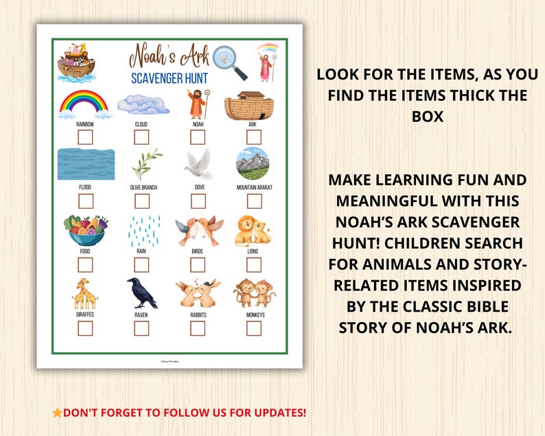 Noahs Ark Scavenger Hunt,bible Scavenger Hunt,christian Activity Kids ...