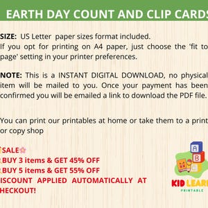 Earth Day Count and Clip Cards,numbers 1-20,counting Cards, Earth Day ...