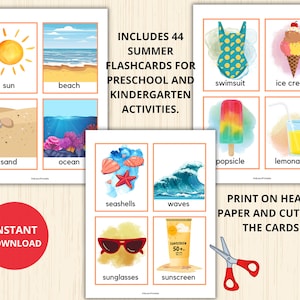 Summer Flashcards, Seasons Flashcard,beach Cards,summer Montessori ...