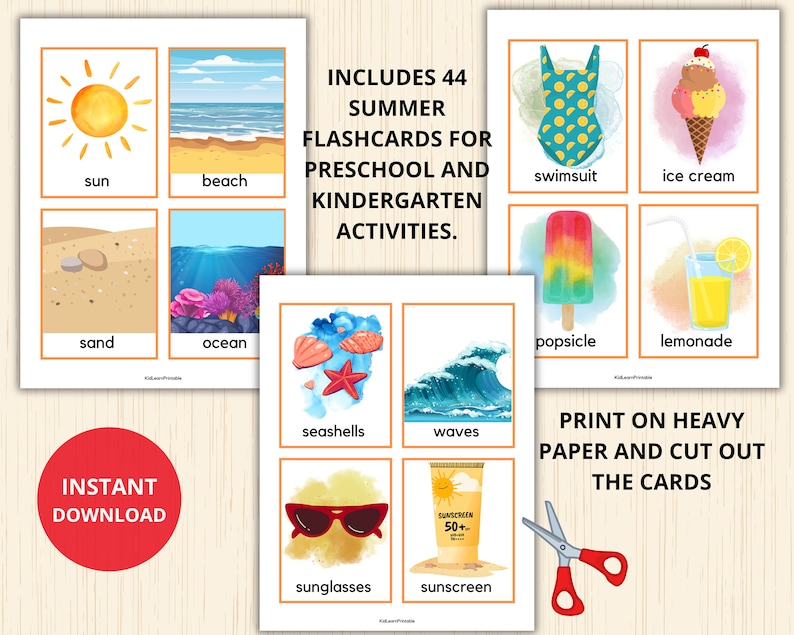Summer Flashcards, Seasons Flashcard,beach Cards,summer Montessori ...