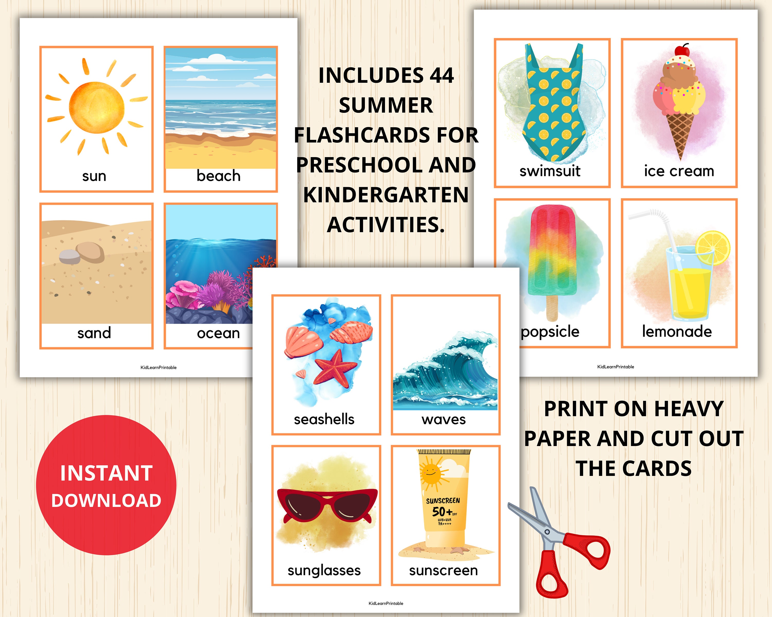Summer Flashcards, Seasons Flashcard,beach Cards,summer Montessori ...