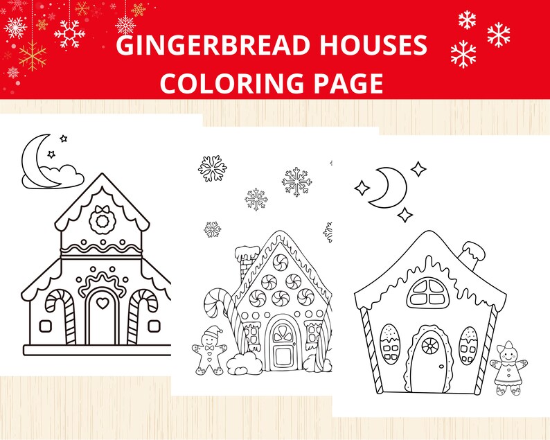 Gingerbread Houses Coloring Pages, Kids Christmas Coloring Sheets ...