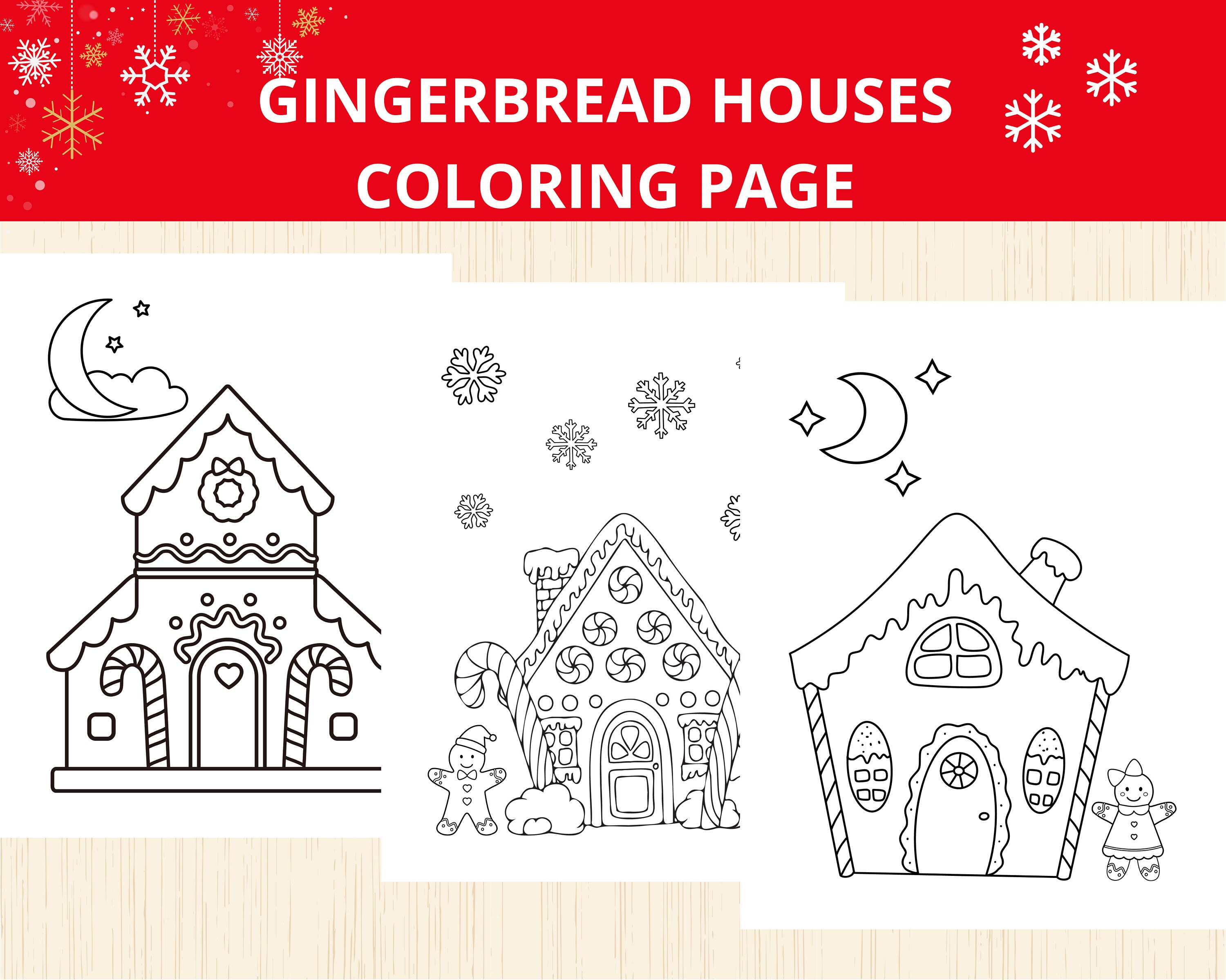 Gingerbread Houses Coloring Pages, Kids Christmas Coloring Sheets ...