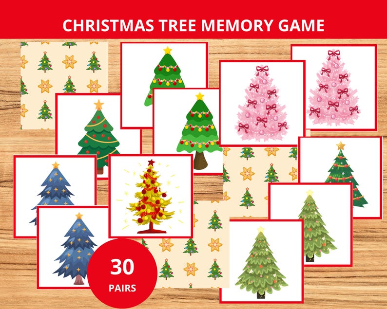 Christmas Tree Memory Game,matching Game Christmas,christmas Preschool ...