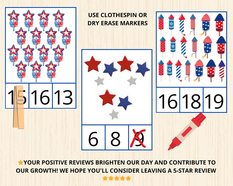 4th of July Count and Clip Cards,numbers 1-20,4th of July Cards ...