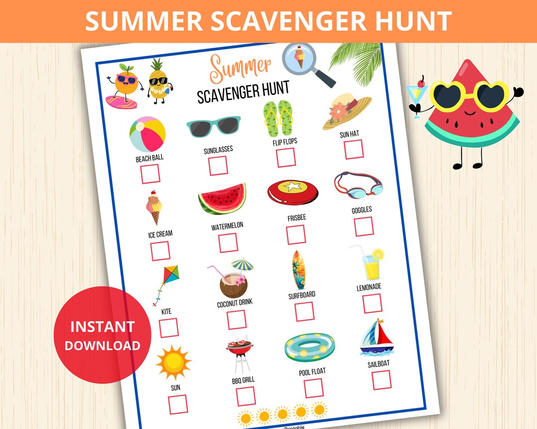Summer Scavenger Hunt,indoor Ourdoor Treasure Hunt,summertime Games,fun ...