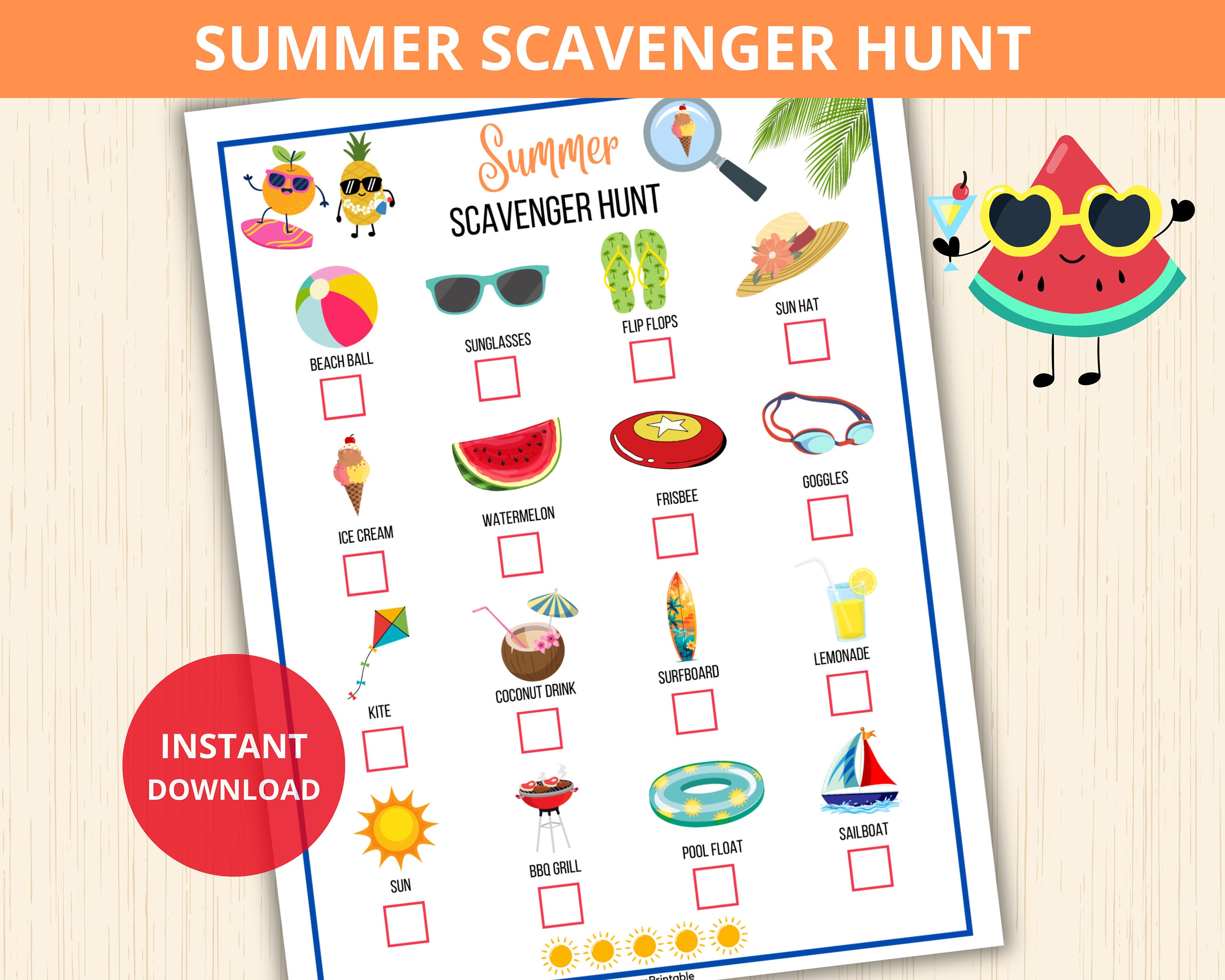 Summer Scavenger Hunt,indoor Ourdoor Treasure Hunt,summertime Games,fun ...