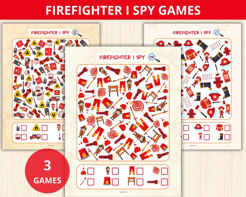 Firefighter I Spy Game,look and Find,fireman Activity,kindergarten Fire ...