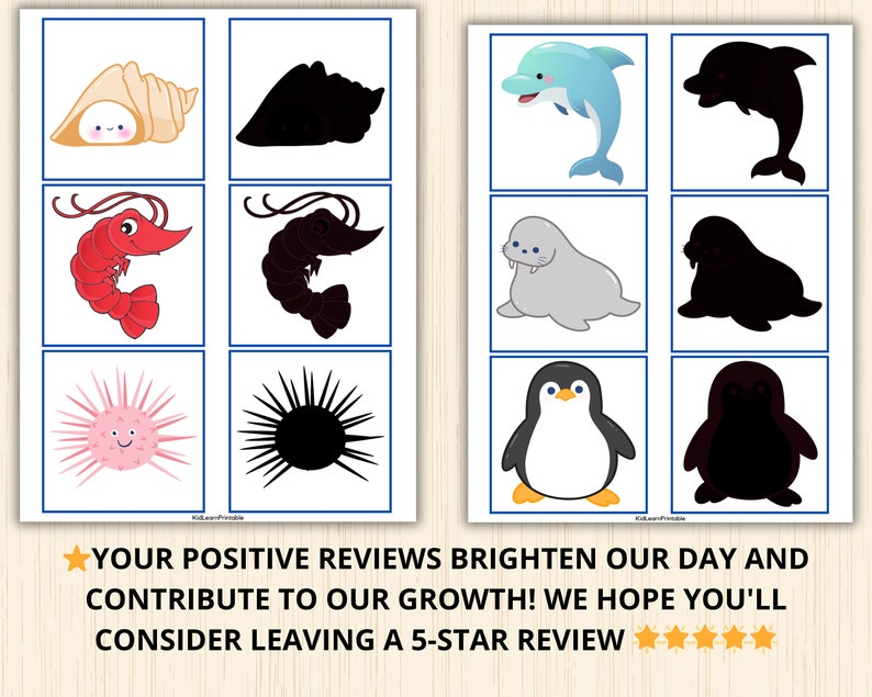 Ocean Animals Shadow Matching Cards,sea Animals Shadow,sea Animals ...