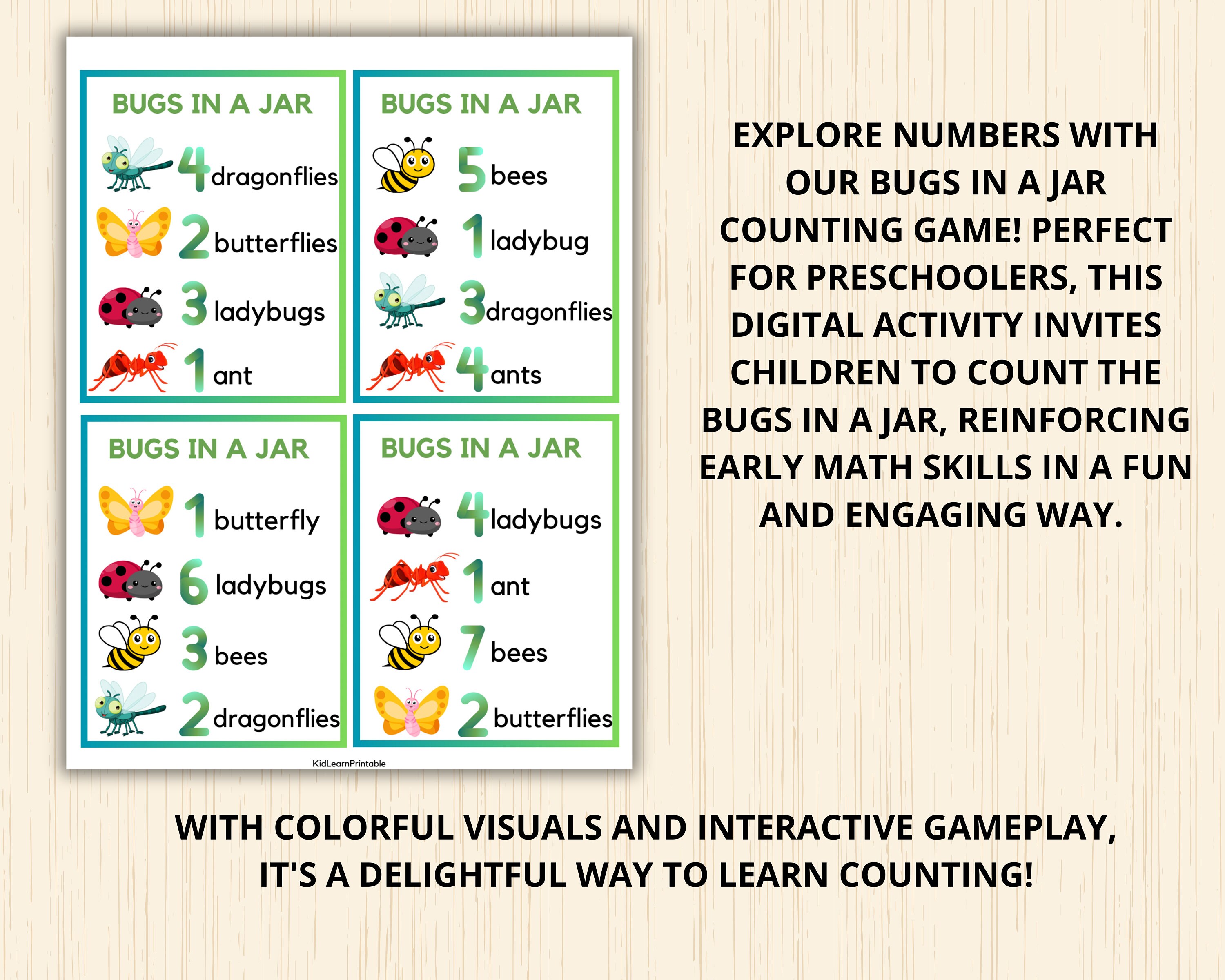 Bug in a Jar Counting Activity, Pretend Play,insect Busy Book, Bug Unit ...