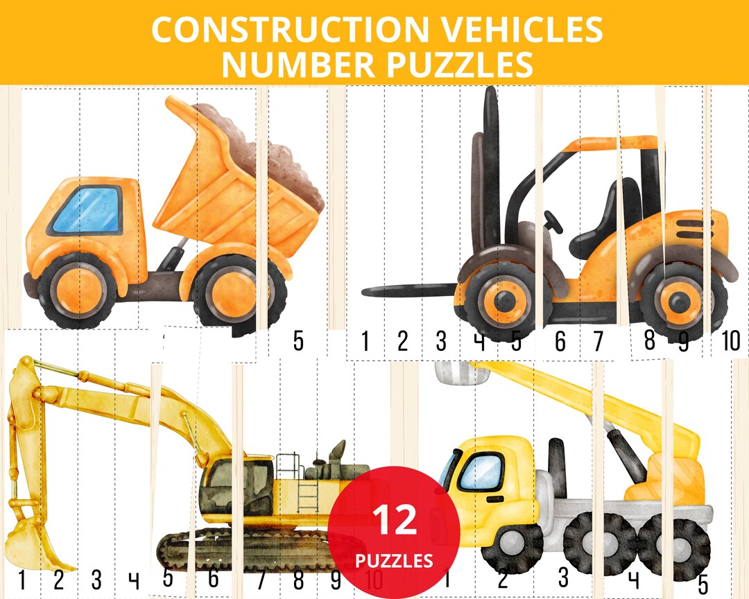 Construction Vehicles Puzzles,vehicles Number Sequence Puzzle,vehicles ...