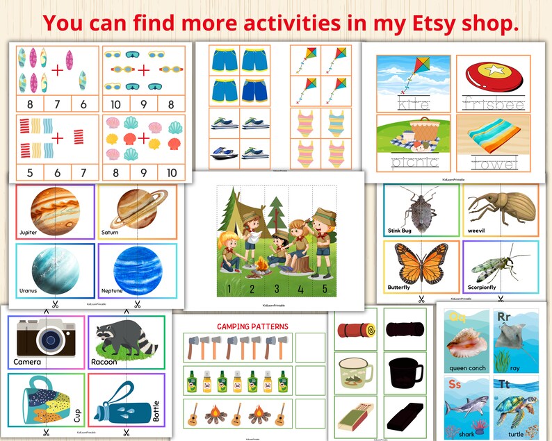 Camping Count and Clip Cards,numbers 1-20,camping Flashcards,summer ...