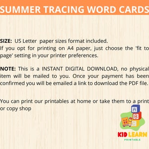 Summer Word Tracing Cards,tracing Cards,summer Montessori,summer ...