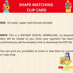 Shapes Sorting Activity,shapes Clip Card,matching Activity,learning ...