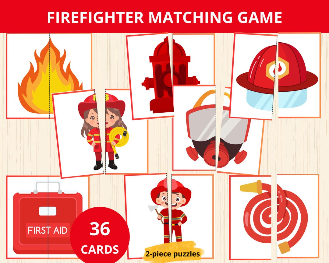 Firefighter Matching Game,transportation Activity,fireman Birthday ...