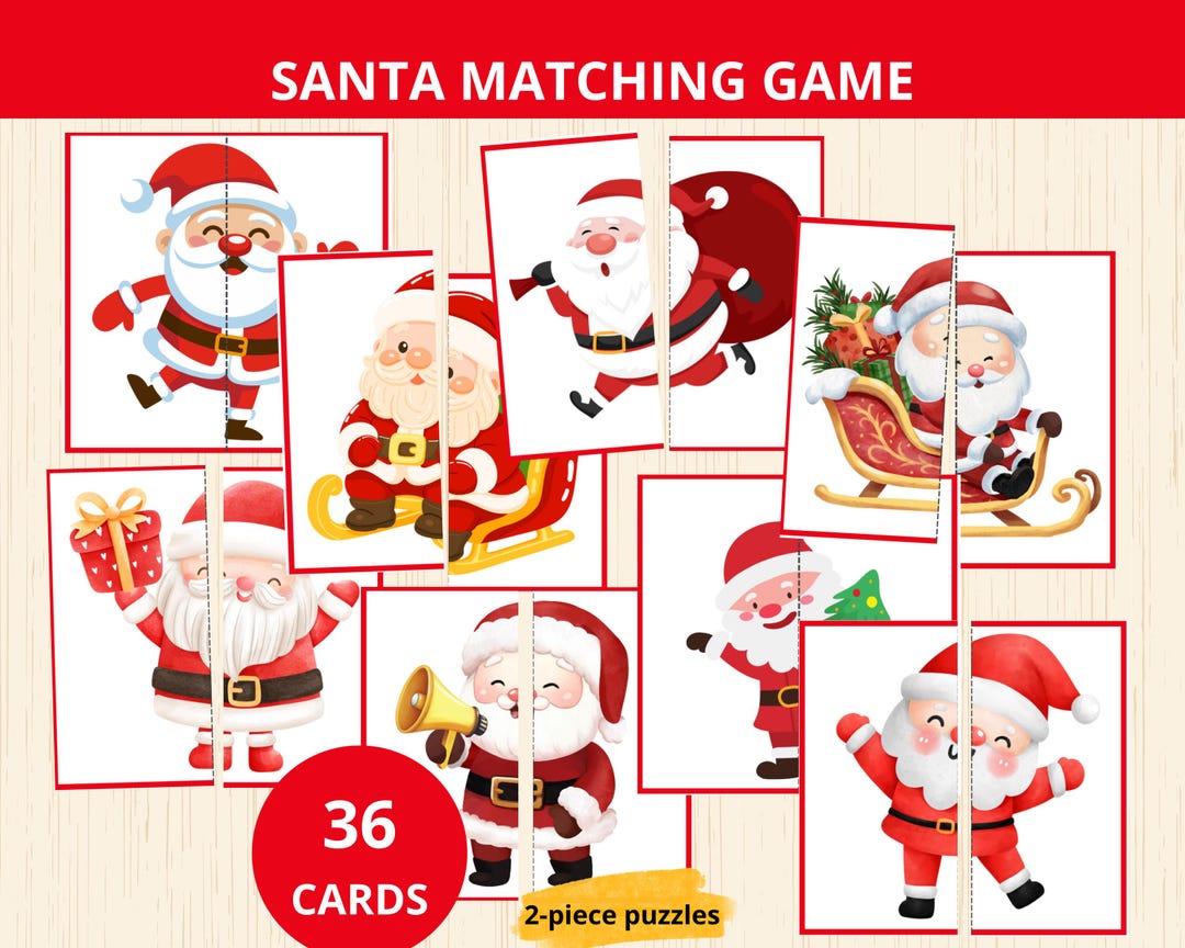 Santa Matching Game,christmas Matching Game,santa Preschool Game ...