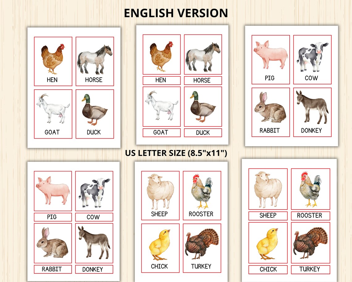 Farm Animals Montessori 3 Part Cards, Montessori Flash Cards, Farm ...