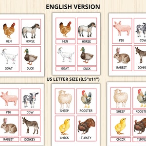 Farm Animals Montessori 3 Part Cards, Montessori Flash Cards, Farm ...