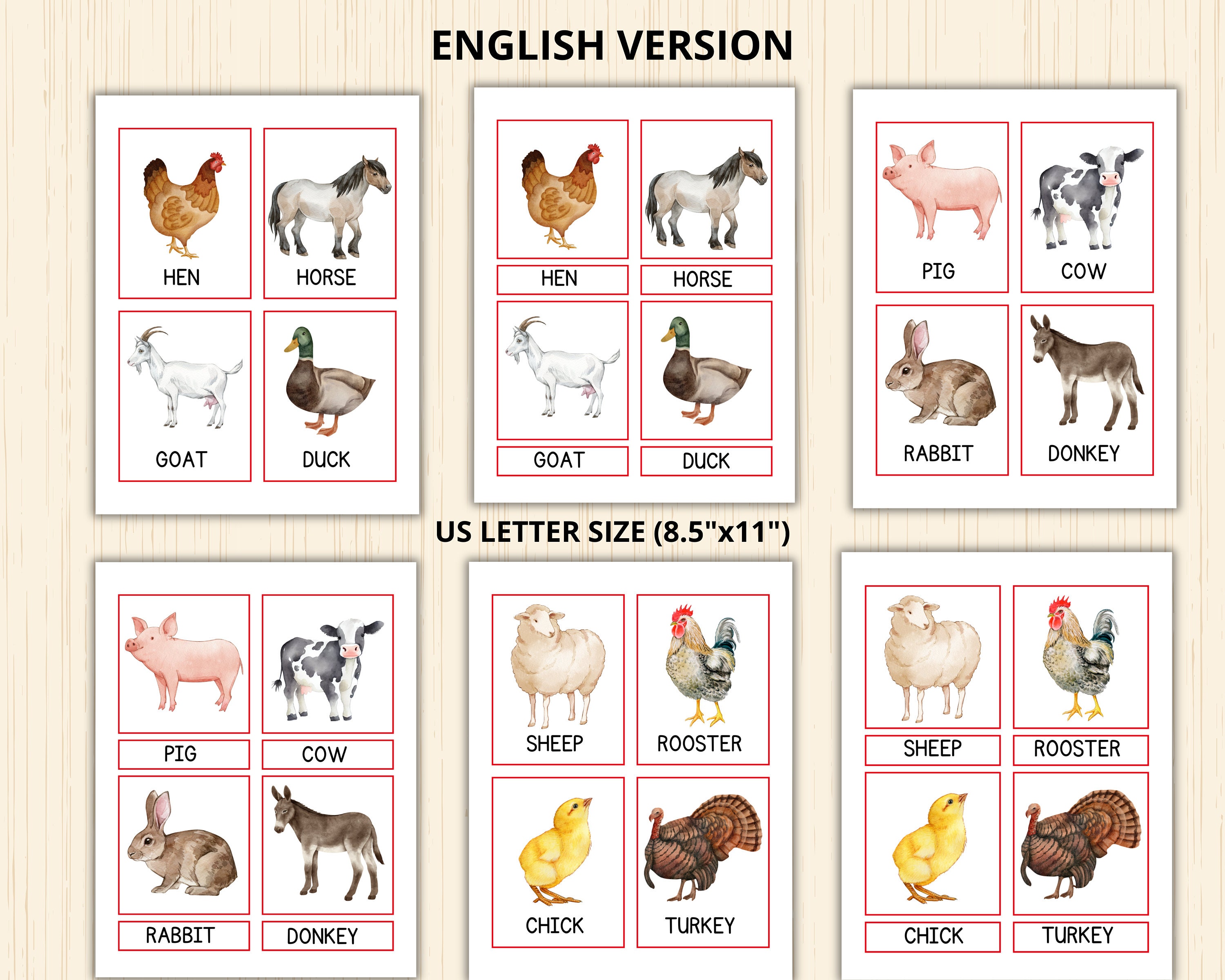 Farm Animals Montessori 3 Part Cards, Montessori Flash Cards, Farm ...