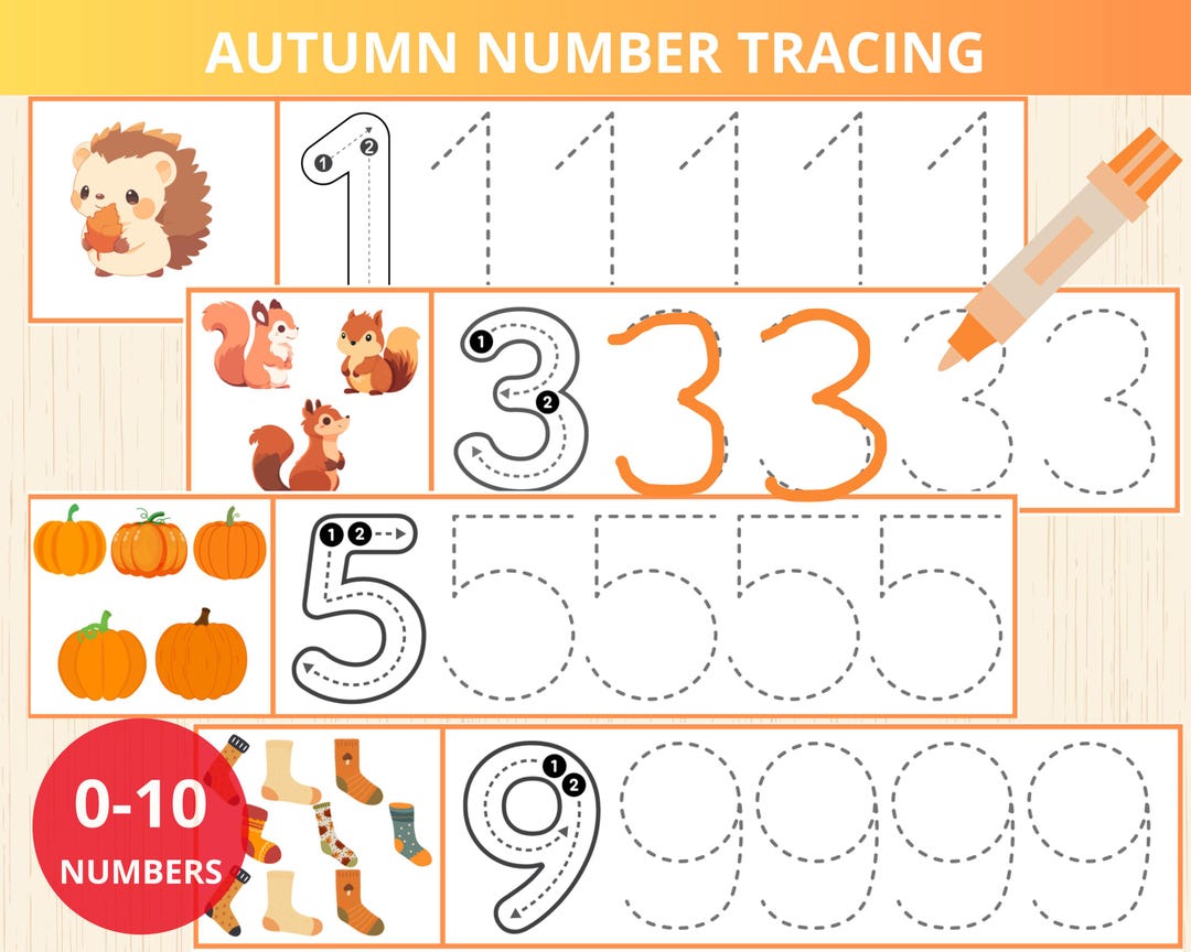 Autumn Number Tracing,handwriting Practice,writing Skills,tracing ...