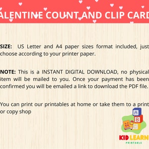 Valentine Count and Clip Cards,valentine's Day, Preschool Activity ...