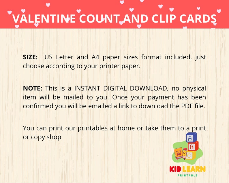 Valentine Count and Clip Cards,valentine's Day, Preschool Activity ...